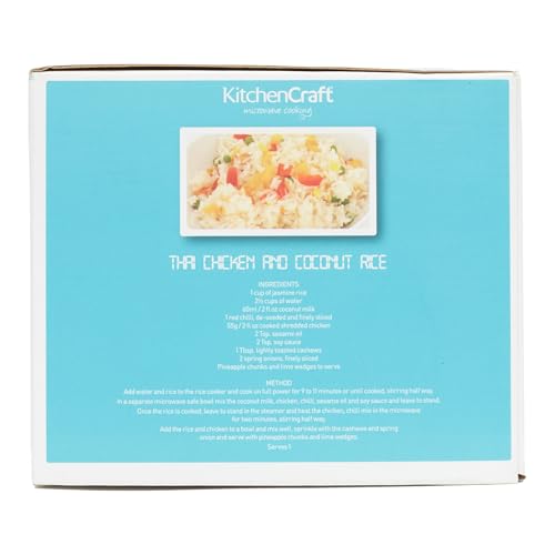 KitchenCraft Rice Cooker - Microwave Steamer, BPA Free Plastic, 1.5 Litre, White/Red