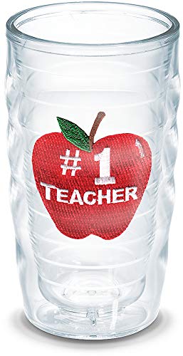 Tervis Made in USA Double Walled #1 Teacher Apple Insulated Tumbler Cup Keeps Drinks Cold & Hot, 10oz Wavy, Unlidded