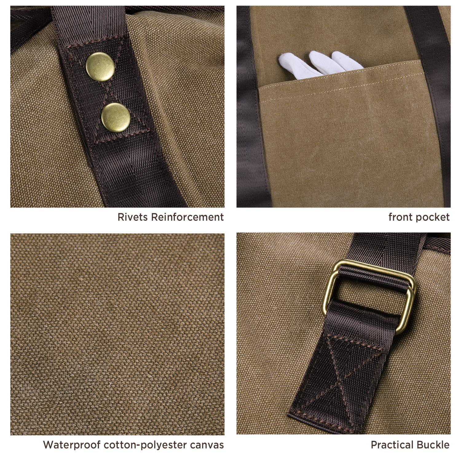 BONTHEE 2 Handles Canvas Tool bags with Pocket for Fireplace Firewood - Brown