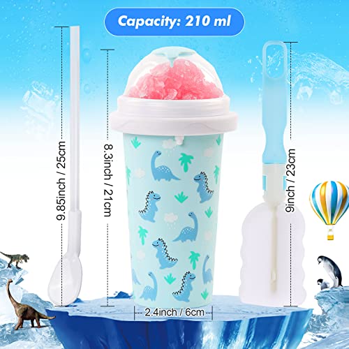 New Cartoon Dinosaur Slushy Cup, Quick Frozen Magic Slushie Maker Cup, Double Layers Slushie Cup with Cup Brush Straw and Spoon, DIY Homemade Squeeze Slushy Maker Cup for Drinks Juices and Milk