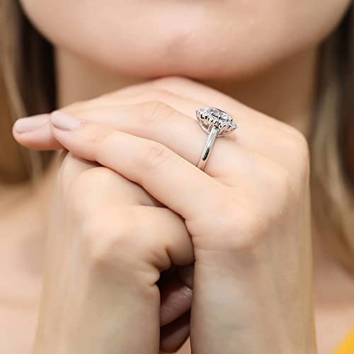 BERRICLE Sterling Silver Flower Wedding Engagement Rings Cubic Zirconia CZ Statement Halo Cocktail Ring for Women, Rhodium Plated Size 8