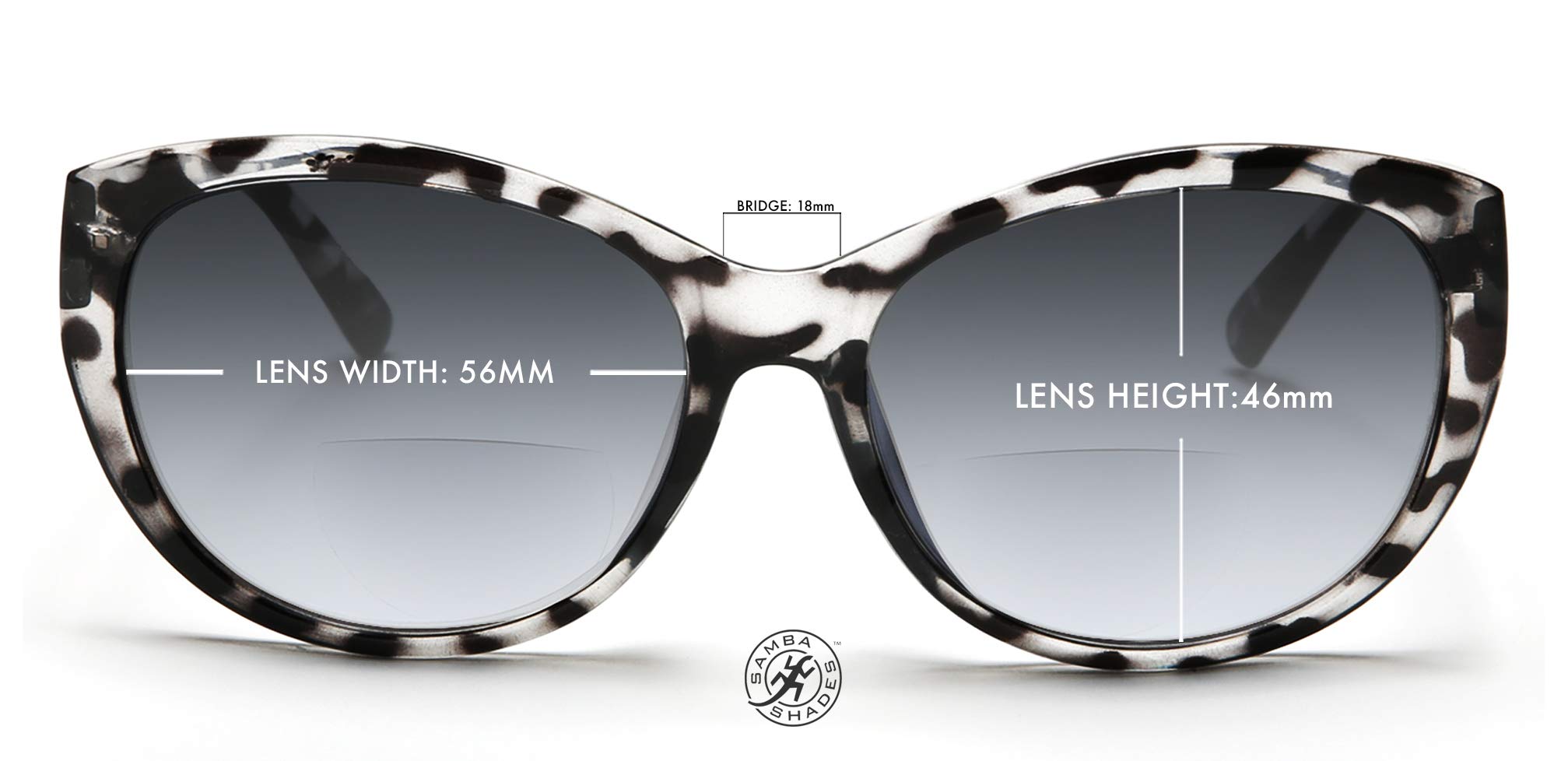 SAMBA SHADES Reader Sunglasses for Women Bifocal for Reading Under the Sun Cateye Glasses Black Tortoise 2.00