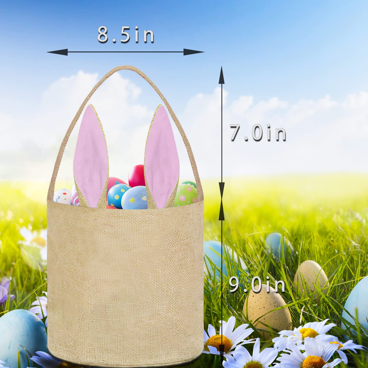 Doxrmuru Easter Bunny Basket Egg Bags for Kids Candy Egg Basket Rabbit Print Buckets with Fluffy Tail Gifts Bags (Pink)