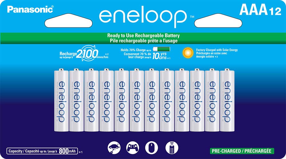 Eneloop Panasonic Rechargeable Battery Bundle with Advanced Individual 3 Hour Quick Charger (4 AAA Batteries) + 12 AAA Batteries Pack