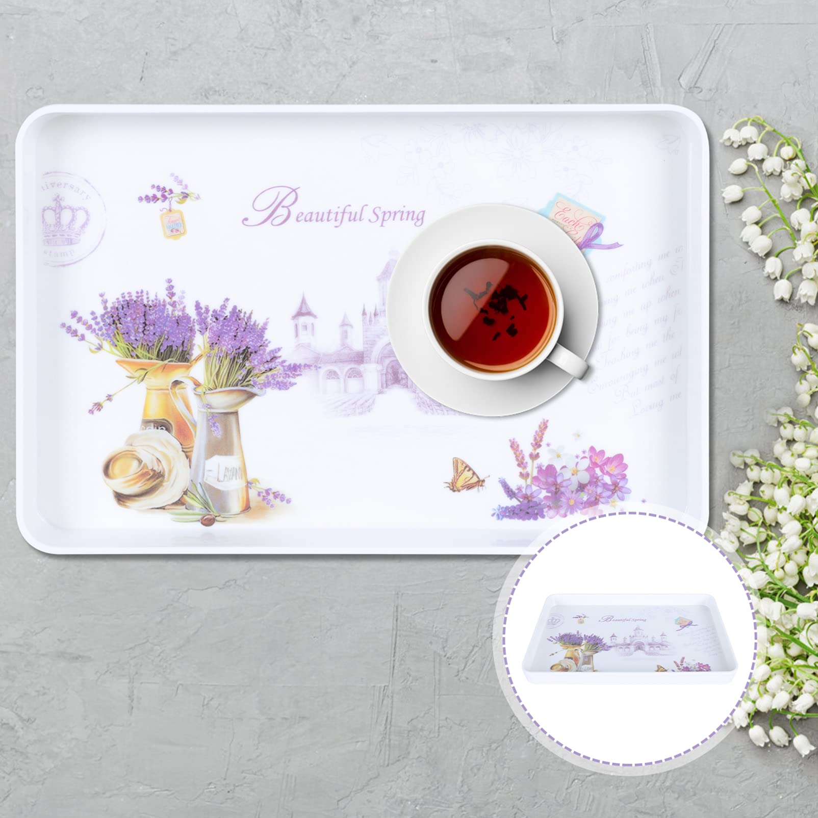 Cabilock Veggie Tray Plastic Plate Serving Tray with Lavender Flower Pattern Cupcake Dessert Dish Appetizer Candy Holder for Party Event Snacks Food Display Server Appetizer Serving Tray