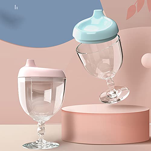 kaiwern Plastic Goblet Cup, Baby Sippy Cup Wine Glass, Beverage Mug Milk Bottle with Lid for Kids on Birthday Party or Celebration (Pink)