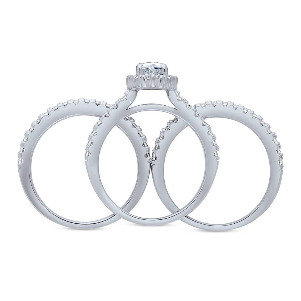 BERRICLE Sterling Silver Halo Wedding Engagement Rings Marquise Cut Cubic Zirconia CZ Ring Set for Women, Rhodium Plated Size 8
