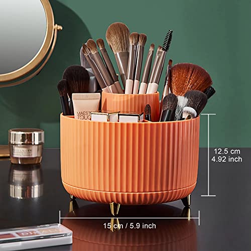 Diesisa 360 Rotating Makeup Brush Organizer With 5 Sections, Spining Countertop Swivel Makeup Brush Holder for Cosmetics, Nail Polish, Art Supply, Bathroom Vanity Desktop Organizer - Orange