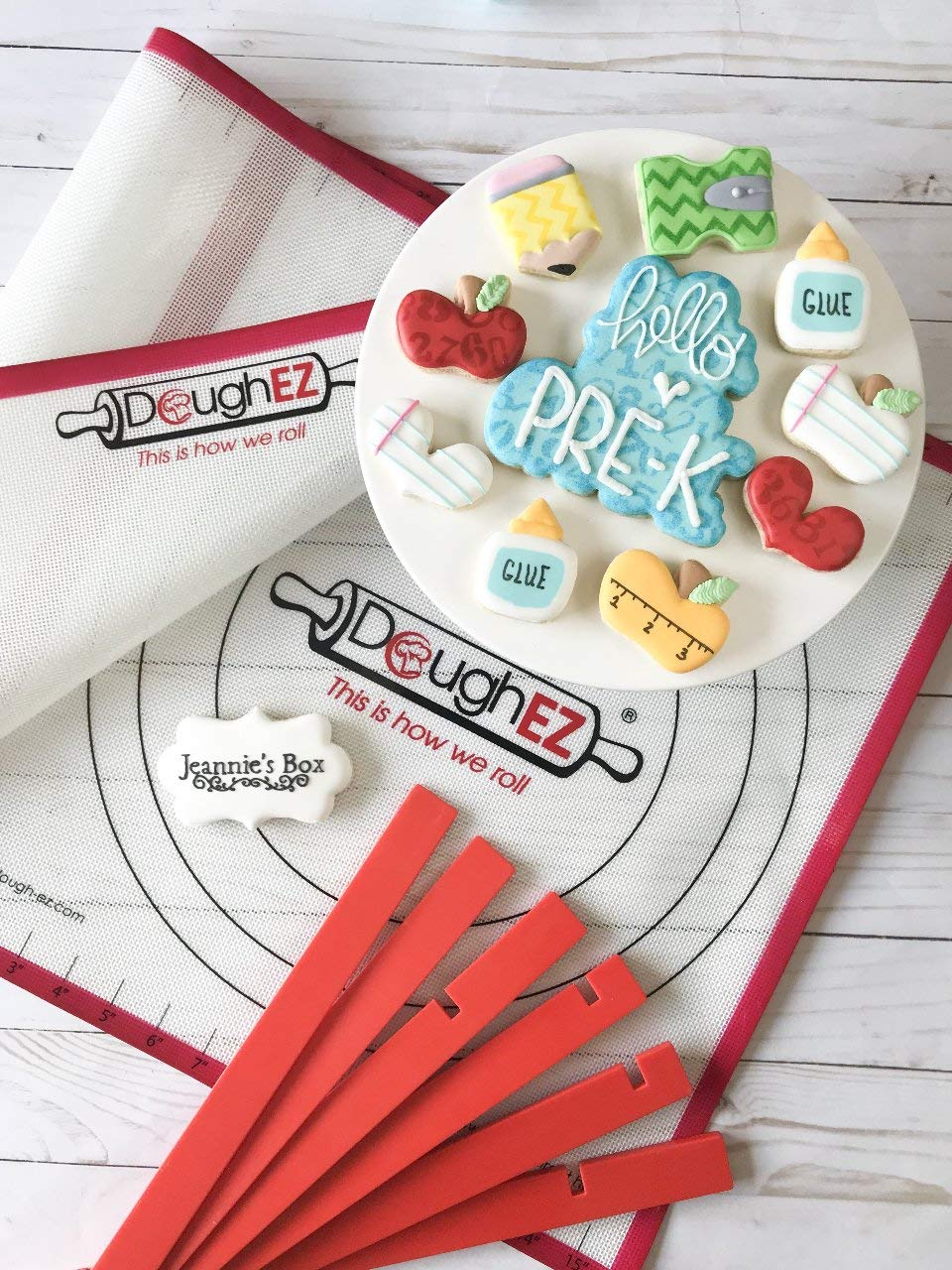 DoughEZ Patented Extra Large 17.5 x 32 Non-Slip Silicone Pastry Dough Rolling Mat and 6 Guide Sticks - BPA Free, Approved materials