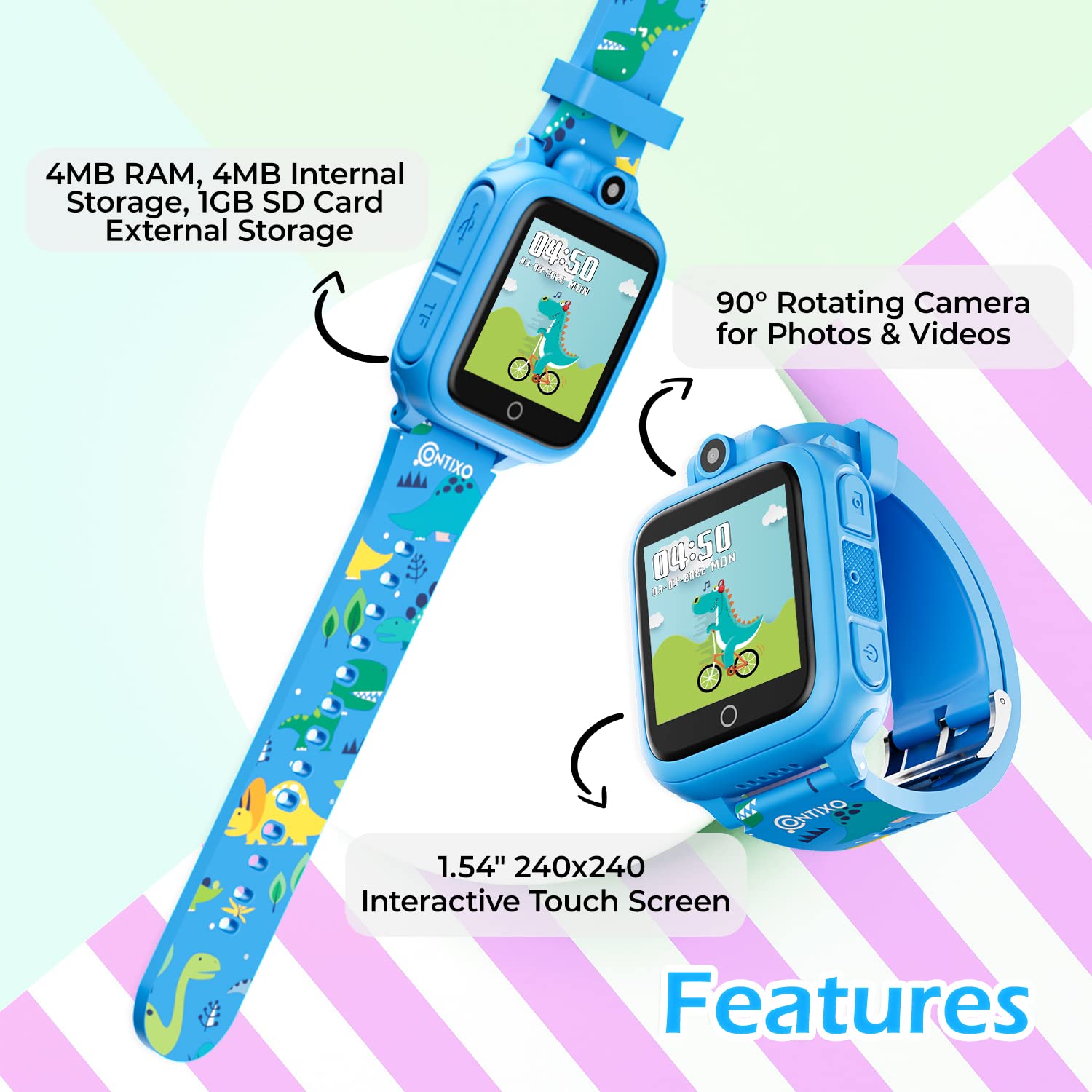 Contixo Kids Tablet, V10 7 Inch Tablet for Kids and Smart Watch Bundle, 2GB 32 GB Toddler Tablet with Bluetooth, with Smart Watch That Touch Screen, Camera, Video and Audio Recording, MP3 Player