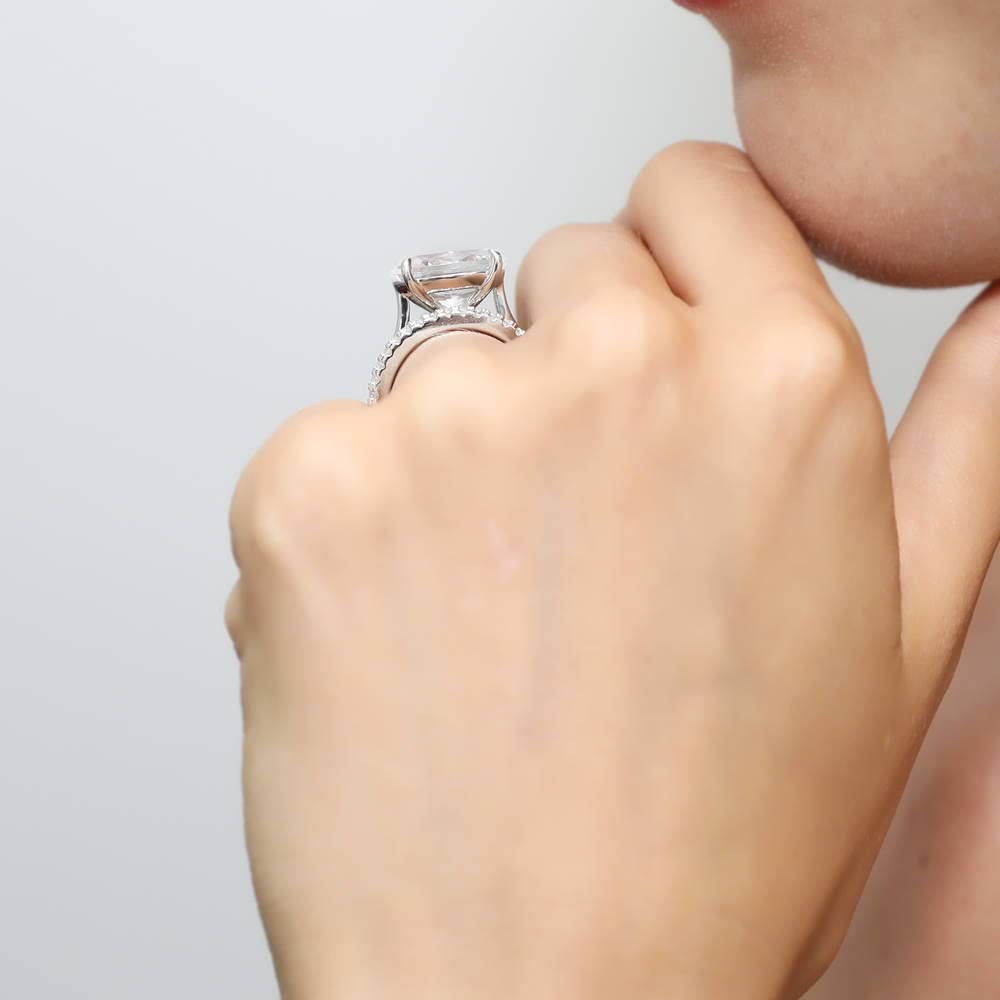 BERRICLE Sterling Silver East-West Wedding Engagement Rings Cubic Zirconia CZ Solitaire Ring Set for Women, Rhodium Plated Size 7