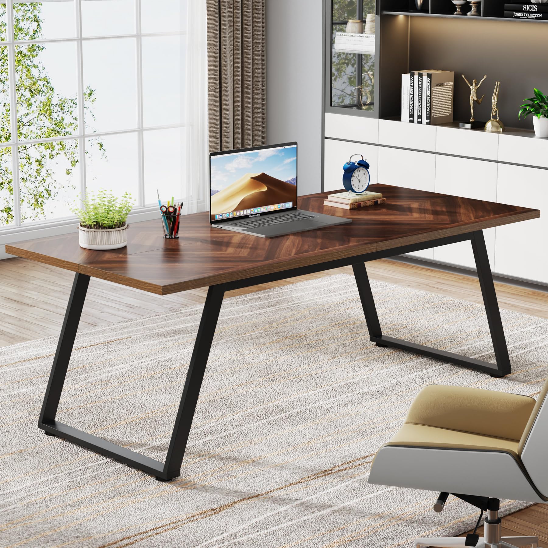 Tribesigns 63 Inch Executive Office Desk, Large Computer Desk with Thickened Frame, Modern Simple Study Writing Table Workstation Desk for Home Office, Living Room