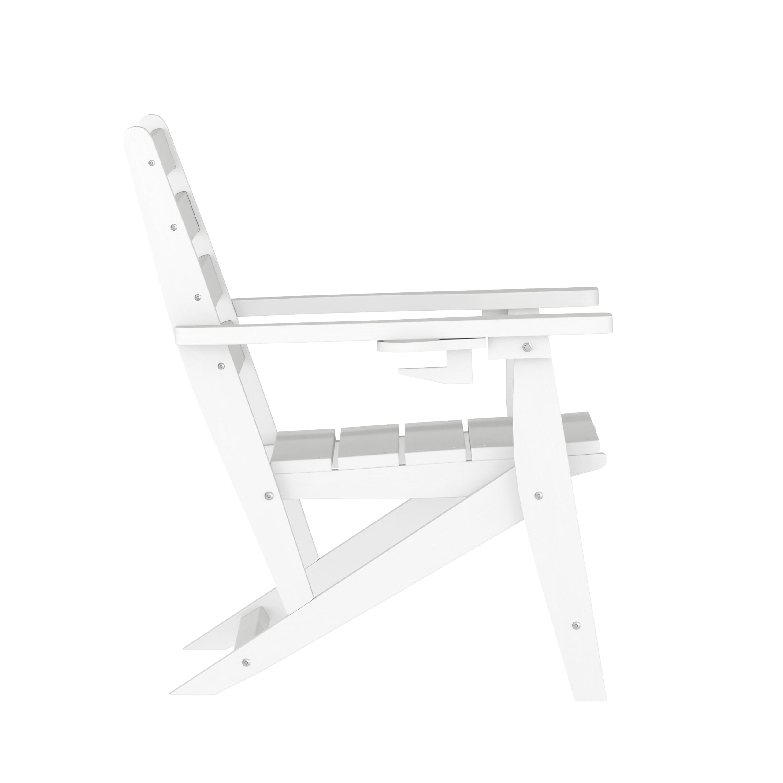 Flash Furniture Tolleson Adirondack Dining Chair with Cup Holder, Commercial Weather Resistant Recycled HDPE Adirondack Chair, Fold Out Cupholder, White