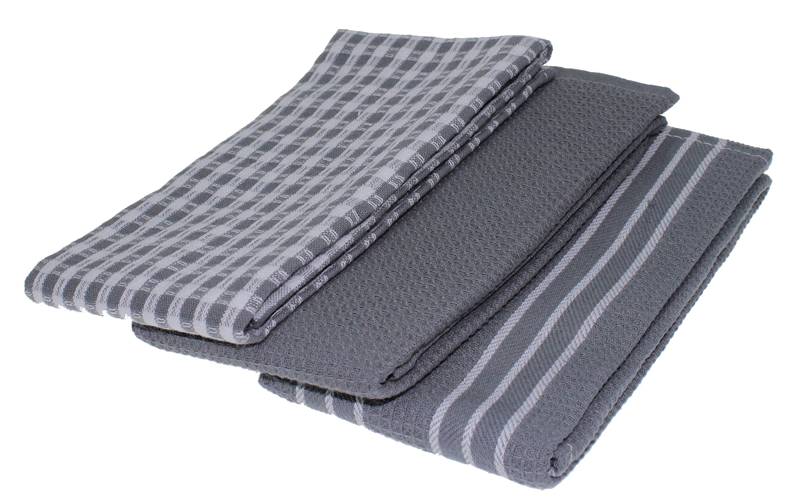 Classic Kitchen Towels, 100% Natural Cotton, The Best Tea Towels, Dish Cloth, Absorbent and Lint-Free, Machine Washable, 18 x 25 Inch, 3 Pack, White with Grey Stripe