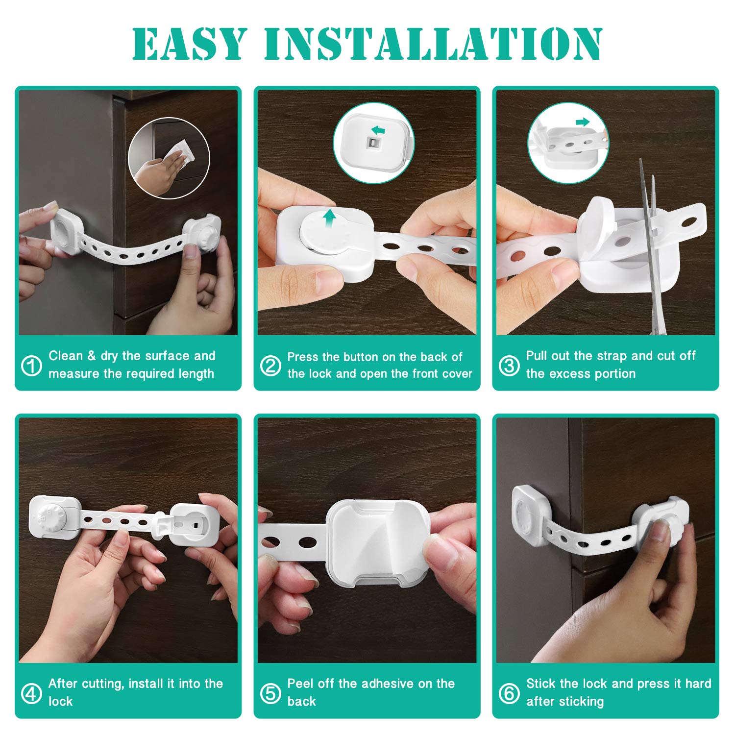 Cabinet Locks (10 Pack) Child Proof Cabinet Locks Upgraded Double Lock System Hard for Kid to Open Drawer Locks Child Safety Adjustable Refrigerator Lock for Cabinet, Drawer, Fridge No Drilling Needed
