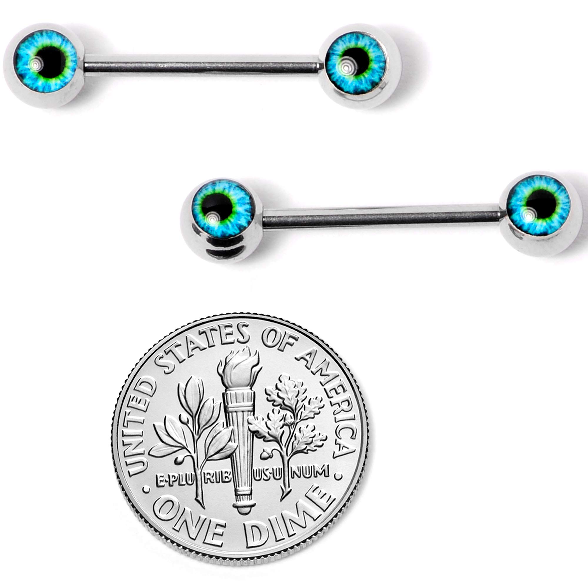 Body Candy 14G Womens Nipplerings Piercing Steel 2Pc Haunting Blue Human Eyeball Nipple Ring Set 5/8"