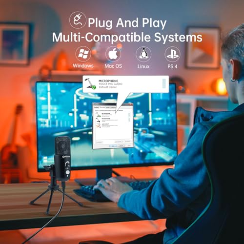 FDUCE USB Plug&Play Computer Microphone, Professional Studio PC Mic with Tripod for Gaming, Streaming, Podcast, Chatting, YouTube on Mac & Windows(Black)