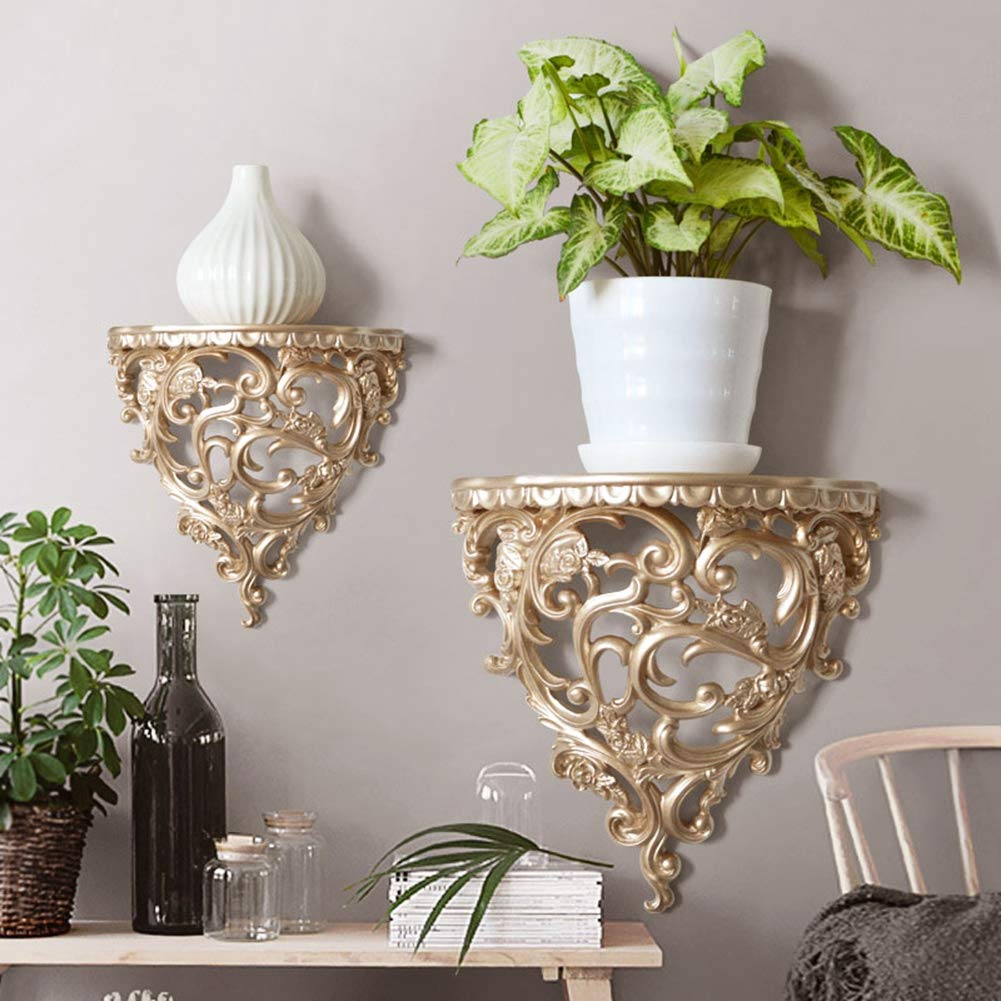 OKJHFD Floating Shelves Wall Hanging Shelves Storage Racks European Style Installation Baroque Style Hollow Decoration Shelves Unique Art Elements Home Living Room Decorations