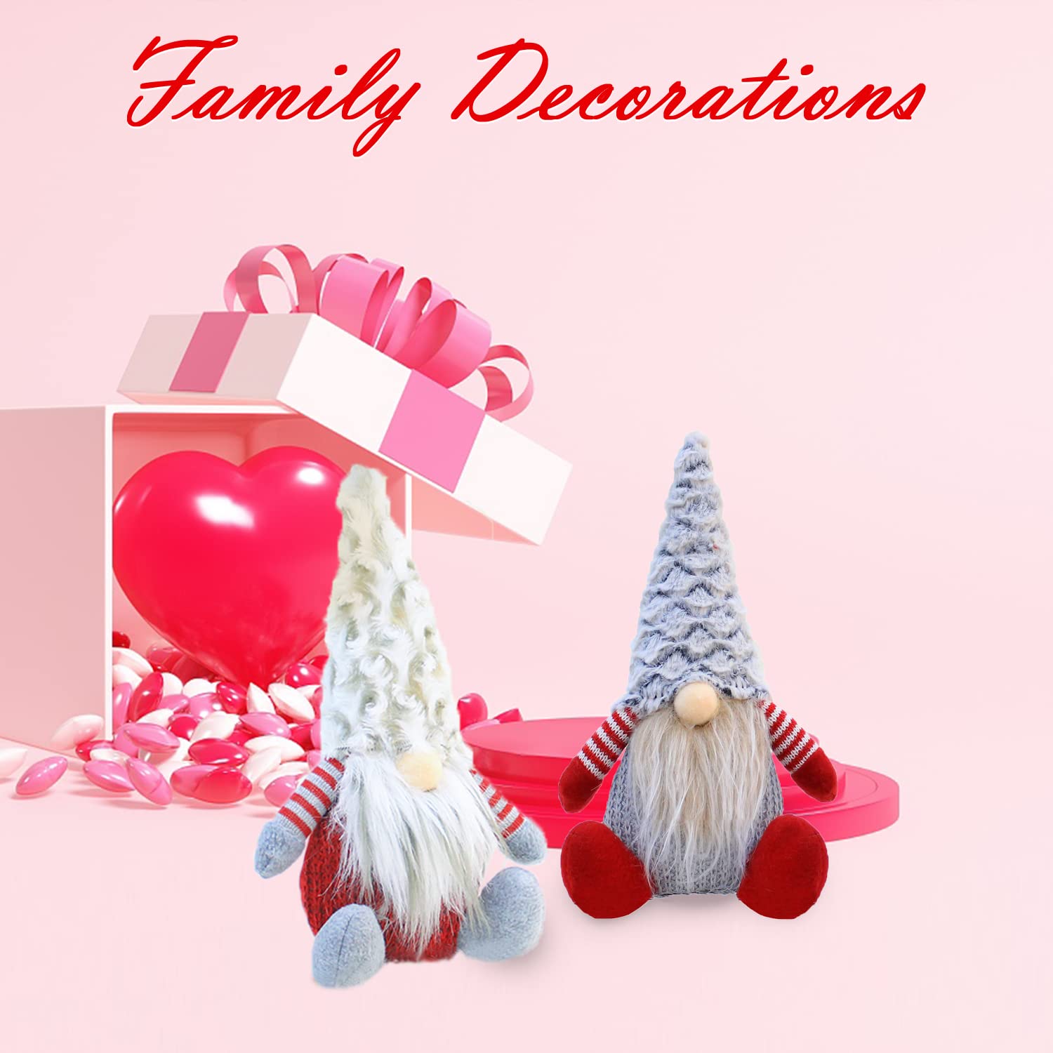 Beaulyn 2PCS Christmas Gnome Plush Doll Decoration - 11.4Inch Handmade Plush Swedish Tomte Doll Gift for Her - Cute Valentines Gnomes Home Decorations for Shelve