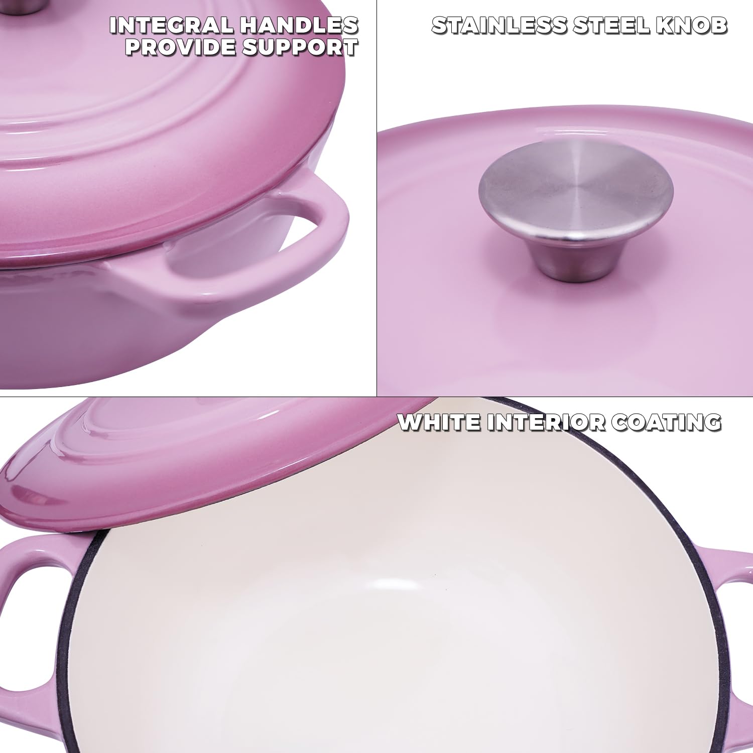 Flavehc Dutch Oven Pot with Lid 4.8 qt Cast Iron Dutch Oven for Bread Baking Pink Enameled Cast Iron Dutch Oven with Handels