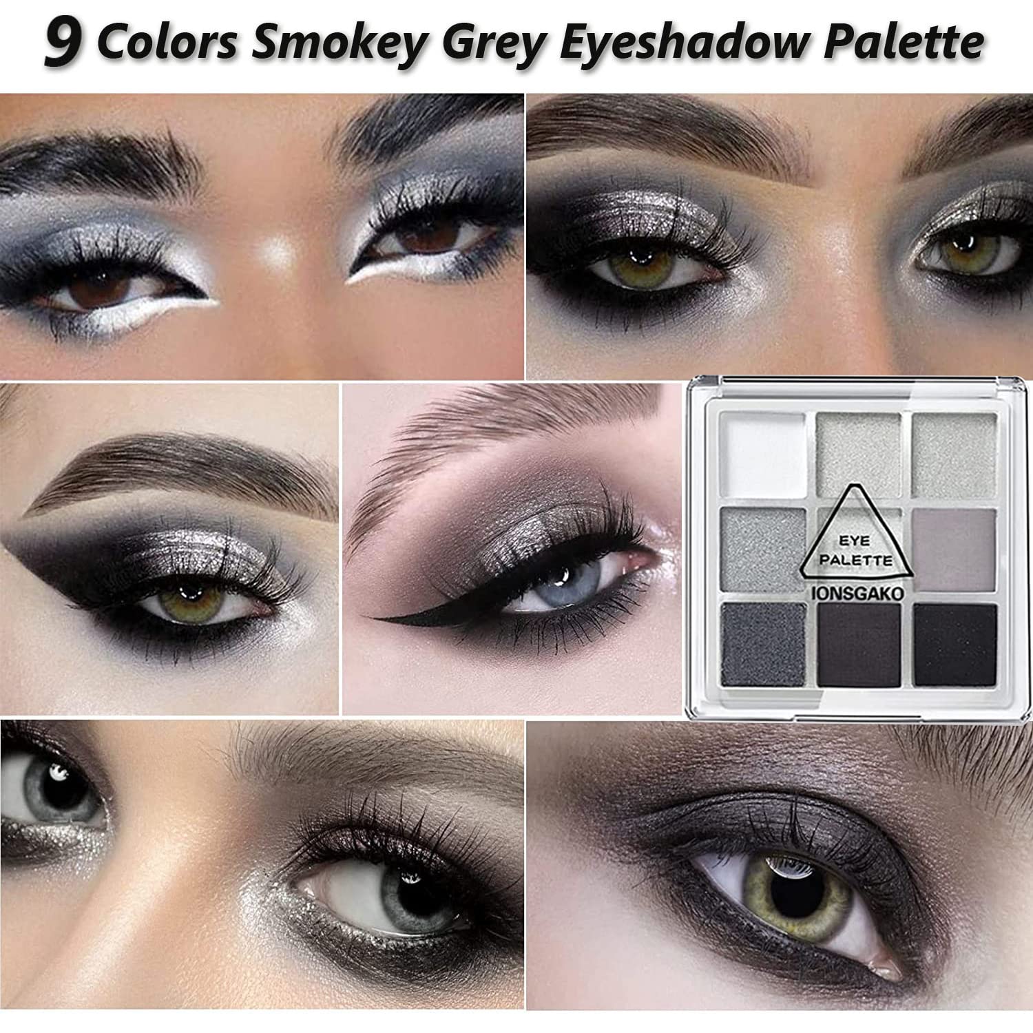 Miniling 9 Colors Smokey Grey Eyeshadow Palette,Highly Pigmented Mattes Shimmers Naked Powder Eyeshadow Palette,Long Lasting Waterproof Eye Shadow Makeup Palette with Eyeshadow Brush (Smoky Set)