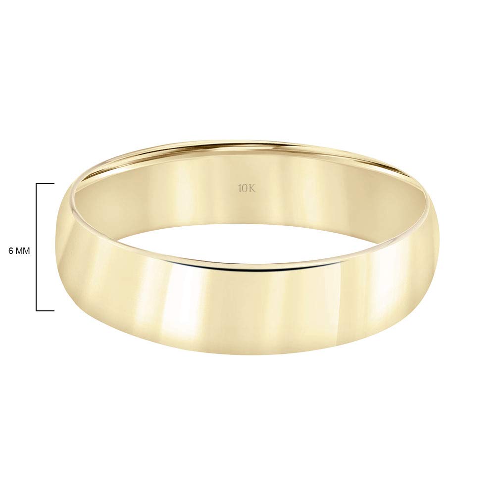 Brilliant Expressions 14K Yellow Gold Comfort Fit Signature Plain Classic Wedding Band, 6mm, Size 10