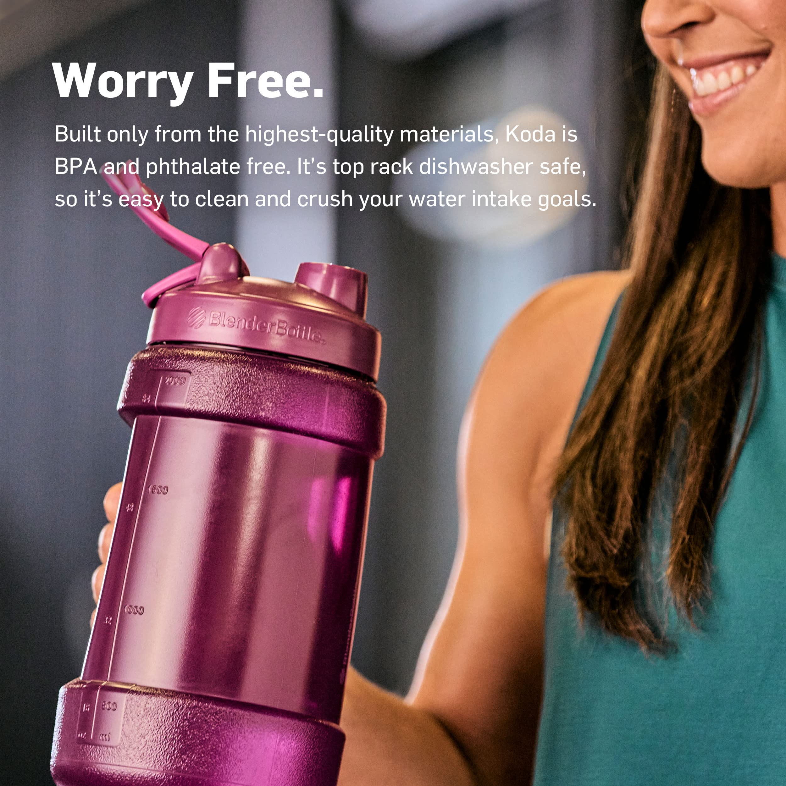 BlenderBottle Half Gallon Water Bottle, Koda Large Water Jug, 74-Oz, Black, 2.2-Liter