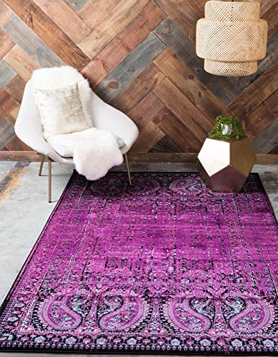Unique Loom Imperial Collection Paisley, Distressed, Border, Vintage, Modern, Abstract Area Rug, 8 ft x 11 ft 6 in, Lilac/Black