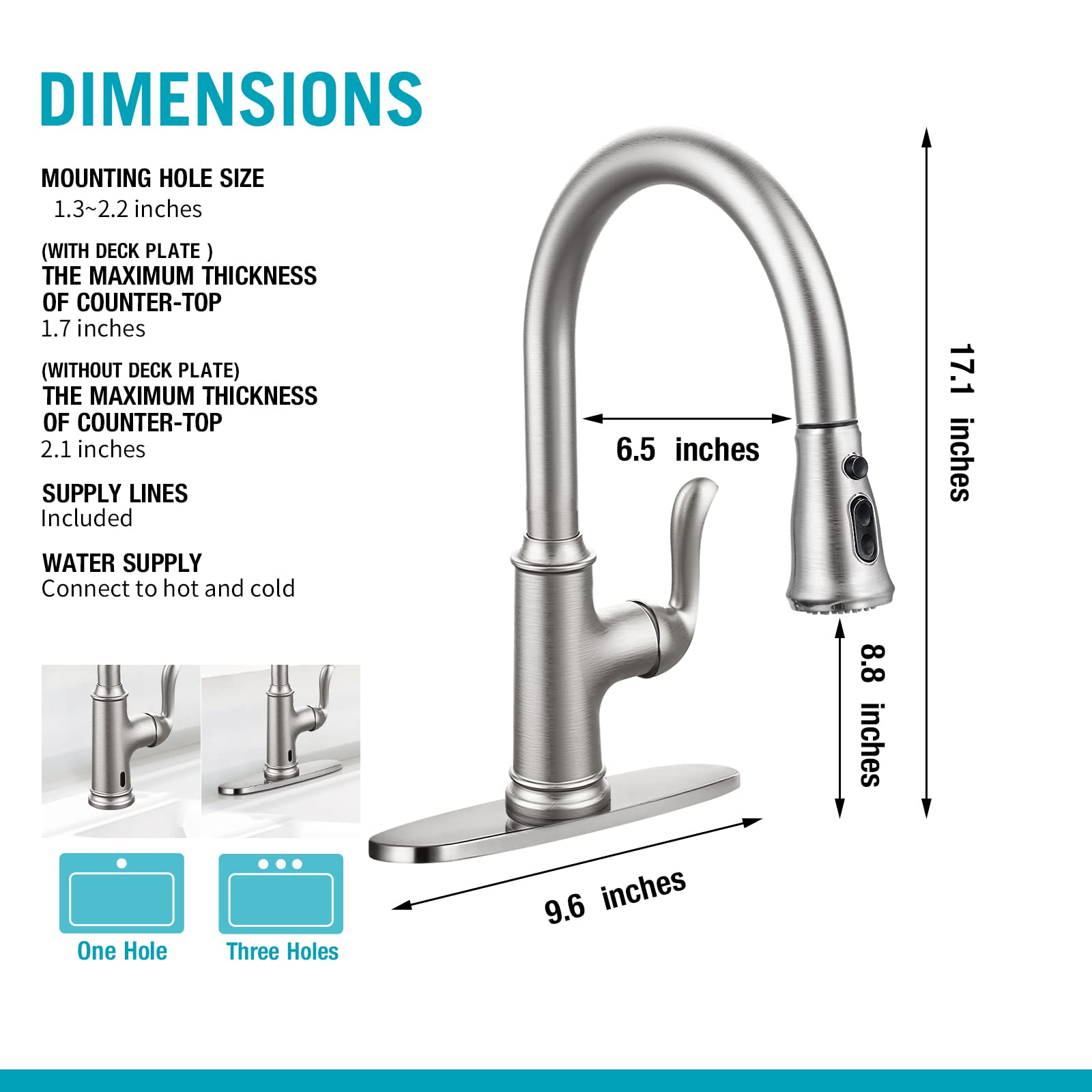 DJS Kitchen Faucet with Pull Down Sprayer, Single Handle Stainless Steel Pull Out Kitchen Sink Faucet, Brushed Nickel DJS-PK-009N-DP