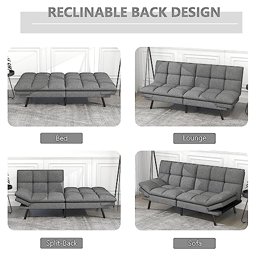 Fangflower Futon Sofa Bed, Fabric Memory Foam Couch, Foldable Convertible Sleeper Loveseat, Daybed for Living Room, Dark Grey