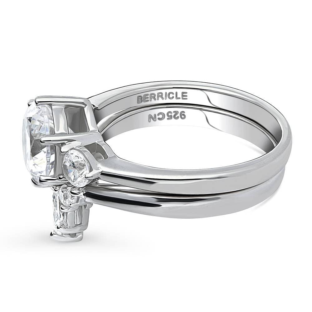 BERRICLE Sterling Silver 3-Stone Wedding Engagement Rings Round Cubic Zirconia CZ 7-Stone Ring Set for Women, Rhodium Plated Size 6