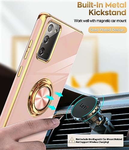 LeYi for Galaxy Note 20 Case: 360° Rotatable Ring Holder Magnetic Kickstand, Plating Rose Gold Edge Protective Samsung Galaxy Note 20 Case, Pink