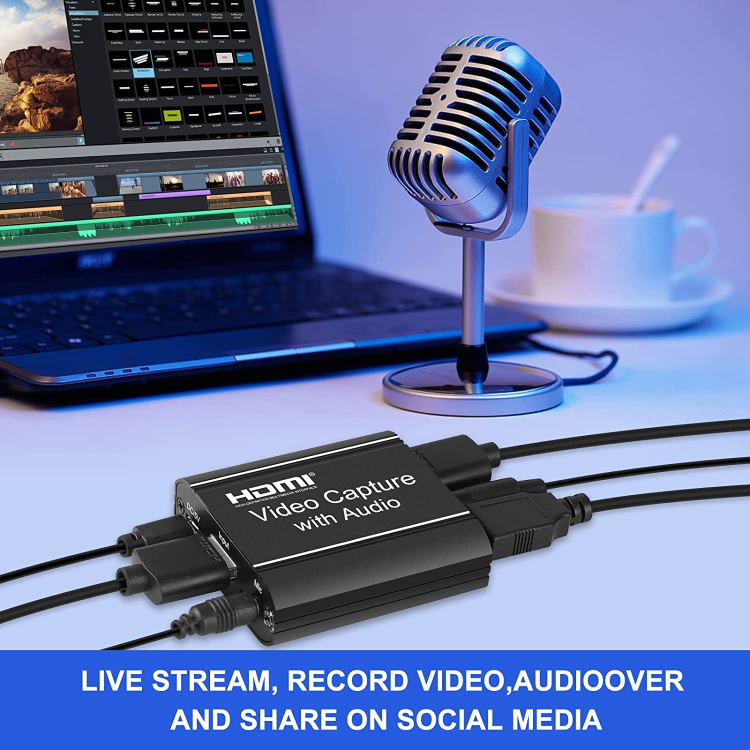 Capture Card 1080p 60fps, HDMI USB2.0 Video Game Capture Card 4K with Mic Input Audio Output for Streaming Nintendo Switch, Xbox Series X/S, Xbox One, PS4, PS5