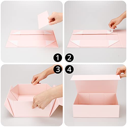 MONDEPAC Gift Box 11x7.5x3.5 Inches,Pink Gift Box with Magnetic Lid,Large Gift Box Contains Card, Ribbon, Shredded Paper Filler Gift Box for Valentine's Day Gift Packaging