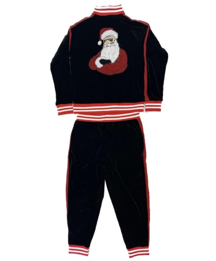 Blizzard Bay Men's Jolly Knits Ugly Christmas Tracksuit, Santa Swag-Black, Medium