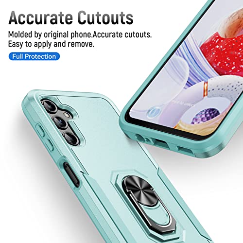 Samsung Galaxy A14 5G Case with Screen Protector, Military Grade Dual Layer Shockproof Heavy Duty Shockproof Full Body Protective Phone Cover, Built in Rotatable Magnetic Ring Holder for A14 (Green)