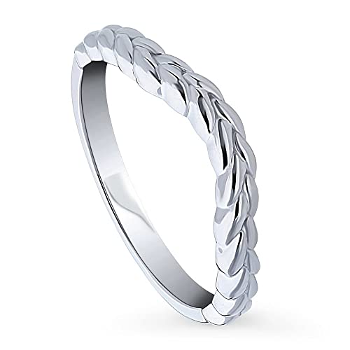 BERRICLE Sterling Silver Woven Wedding Rings Curved Band for Women, Rhodium Plated Size 6