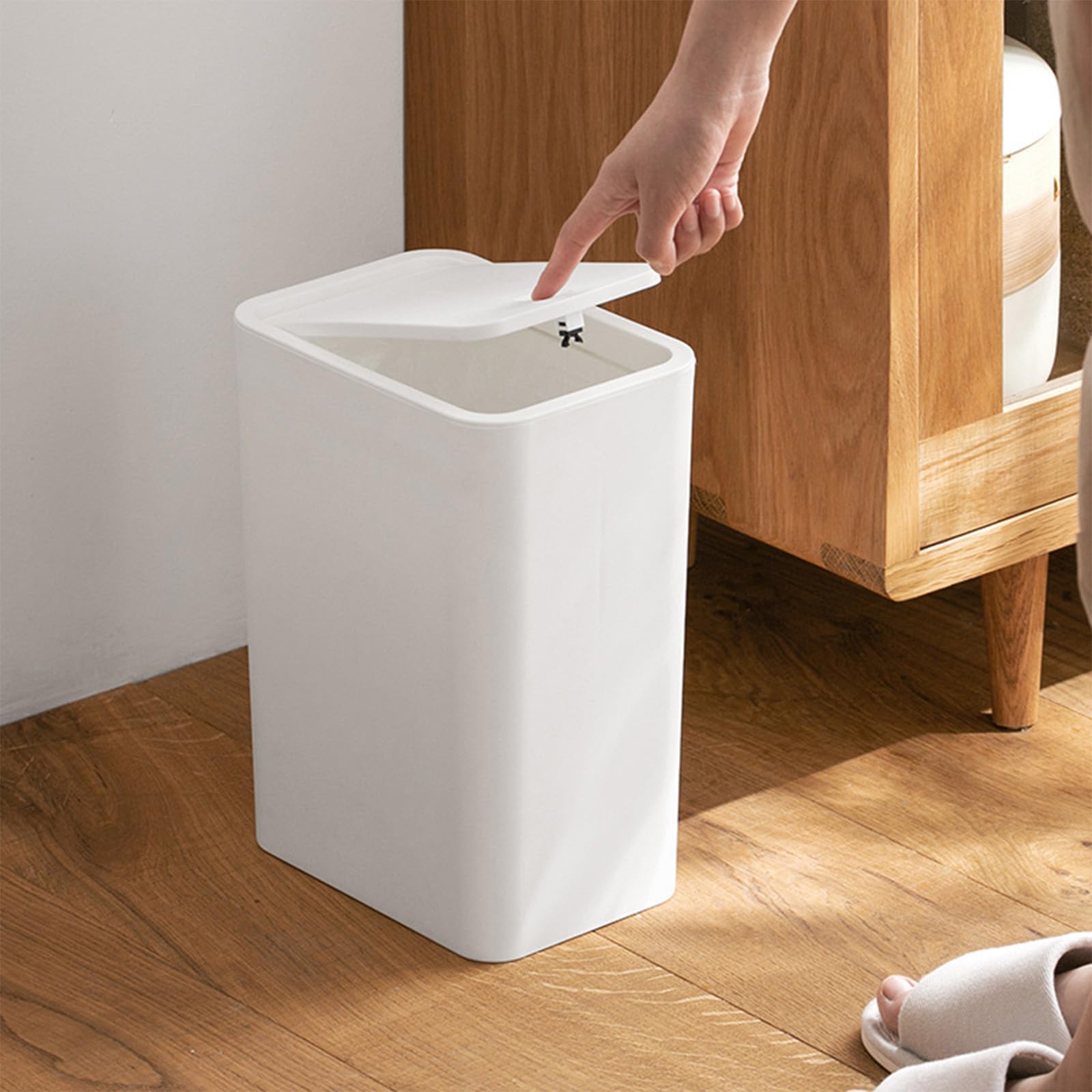 CENGNIAN Bathroom Trash Can with Lid, Small Garbage Can with Press Lid, Plastic Wastebasket with Popup Lid for Toilet, Office, Bedroom, Living Room