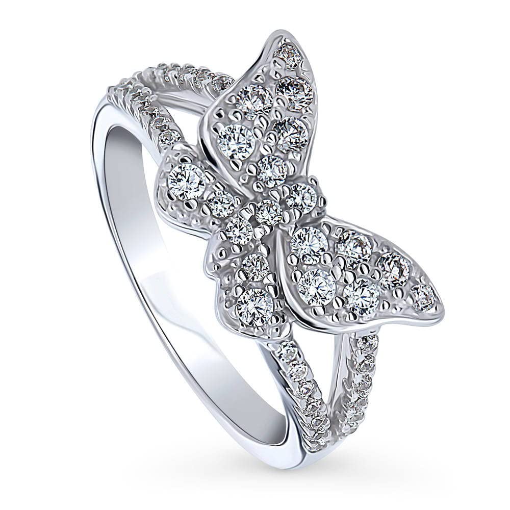 BERRICLE Sterling Silver Butterfly Cubic Zirconia CZ Fashion Ring for Women, Rhodium Plated Size 6
