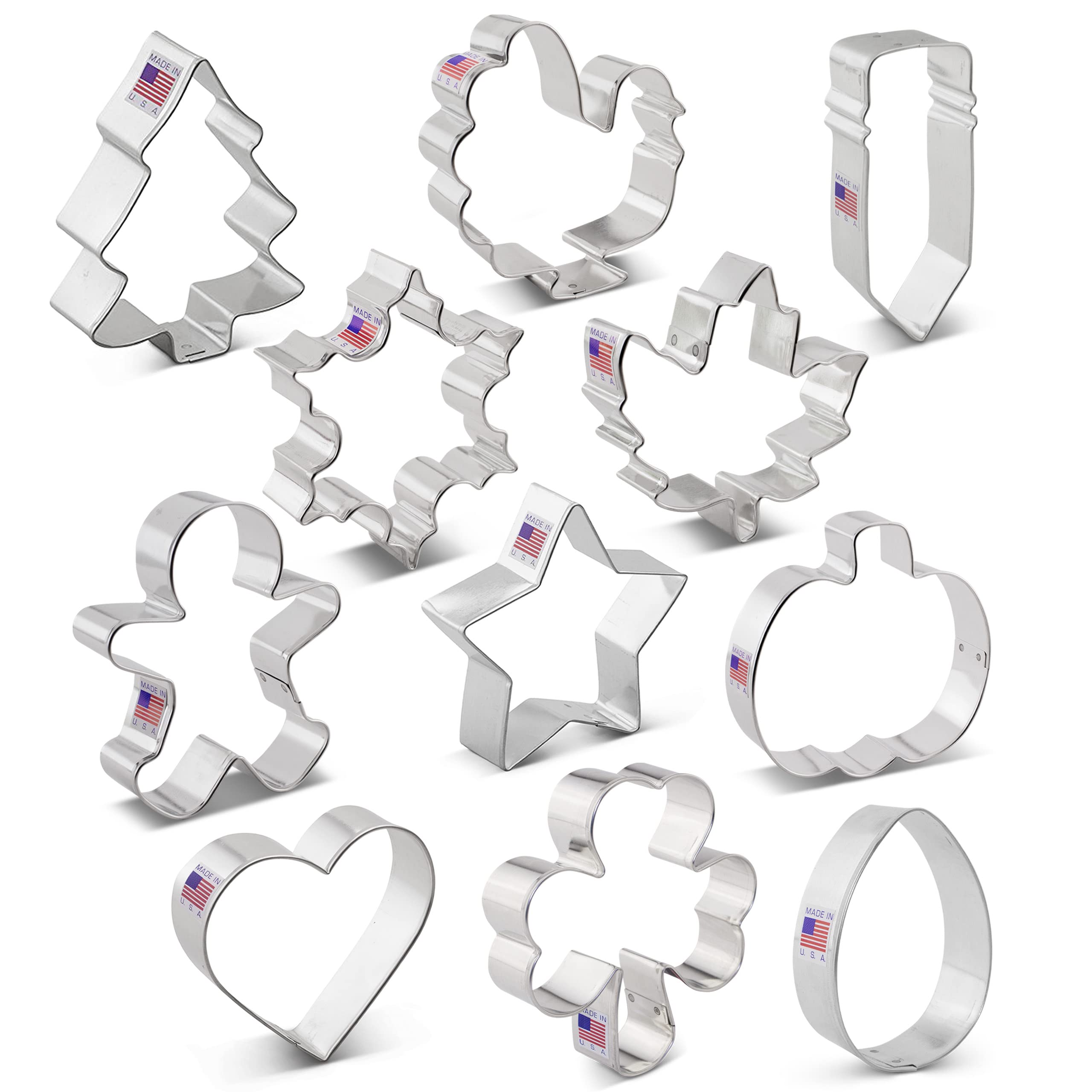 Cookie Cutters for Christmas and Every Season: 11-pc. Christmas, Easter, Halloween, St. Patrick's Day & More Made in USA by Ann Clark Cookie Cutters