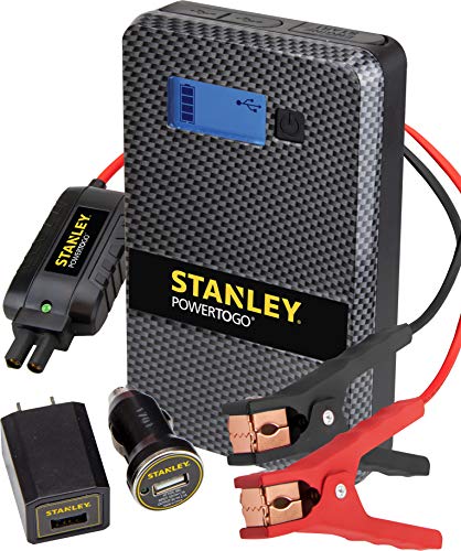 STANLEY SS4LS 600 Peak Battery Amps PowerToGo Lithium Ion Power Station Jump Starter and 8000mAh Portable Power Bank: Dual 3.1A USB Ports, Battery Clamps , Gray