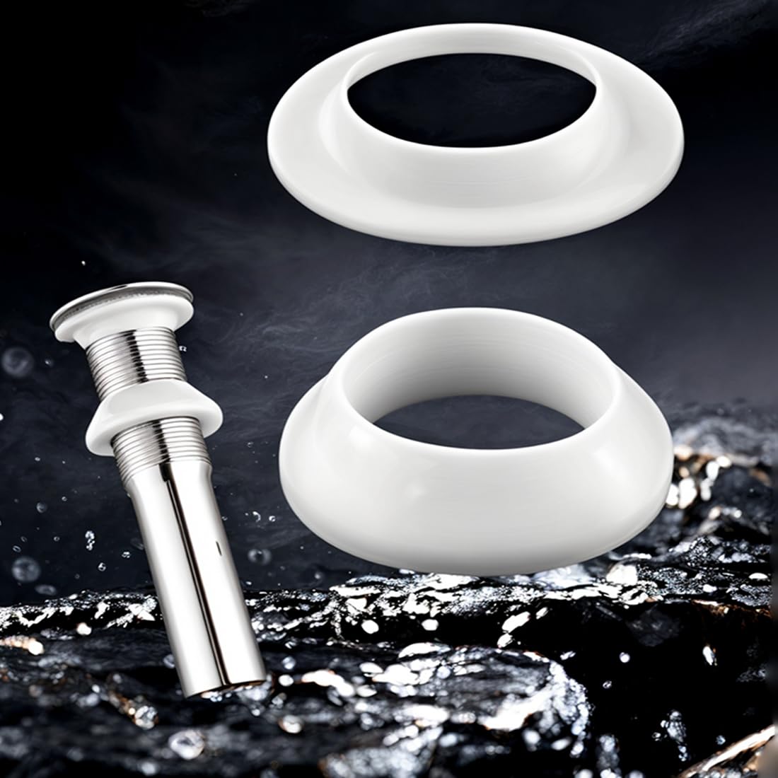 Drainage Seal,Universal Basin Drain Gasket Replacement Parts,Thickened Silicone Sealing Ring for Bathroom Sink Drain Stopper,Includes Top and Bottom Washers Seals (White-2 Sets)
