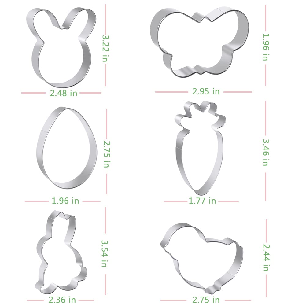 Cookie Cutters, 6 Pcs Easter Cookie Cutter Set, Egg, Bunny, Rabbit, Butterfly, Carrot, Chick Stainless Steel Biscuit Cutters for Easter Biscuits