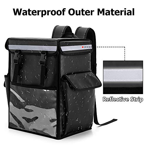 Trunab Insulated Food Delivery Backpack with 2 Side Support Boards and 3 Inner Spaces, Top & Front Loading Waterproof Delivery Bag for Bike Delivery, Uber Eats, Outdoor - Patented Design