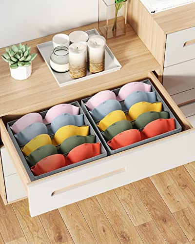 DIMJ 2 Pack Bra Drawer Organizers, 5 Cells Underwear Organizer Drawer Bra with Divider Zip Storage Cabinet Organizer Fabric Box for Bra, Socks, Ties, Belts (Grey)