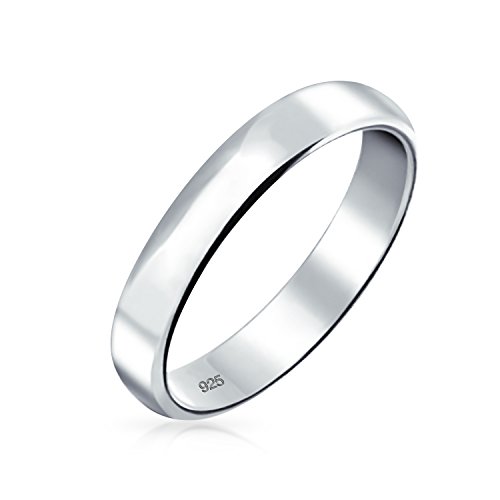Bling Jewelry Minimalist Plain Simple .925 Sterling Silver Dome Couples Wedding Band Ring For Women For Men 4MM