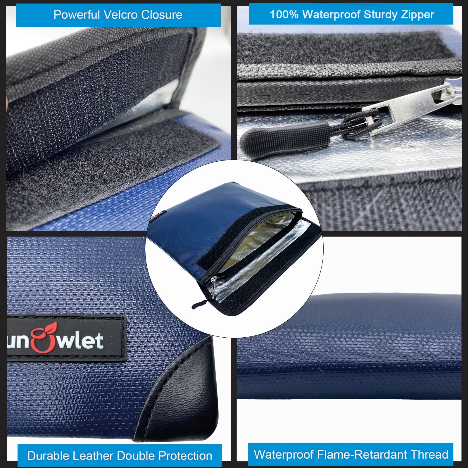 Fireproof Waterproof Money Document Bag - with 4200°F Heat Insulated, Safe Storage Pouch with Zipper, Upgraded 8 Layers of Functional Materials for Valuables (13.9"x10.6", Blue)