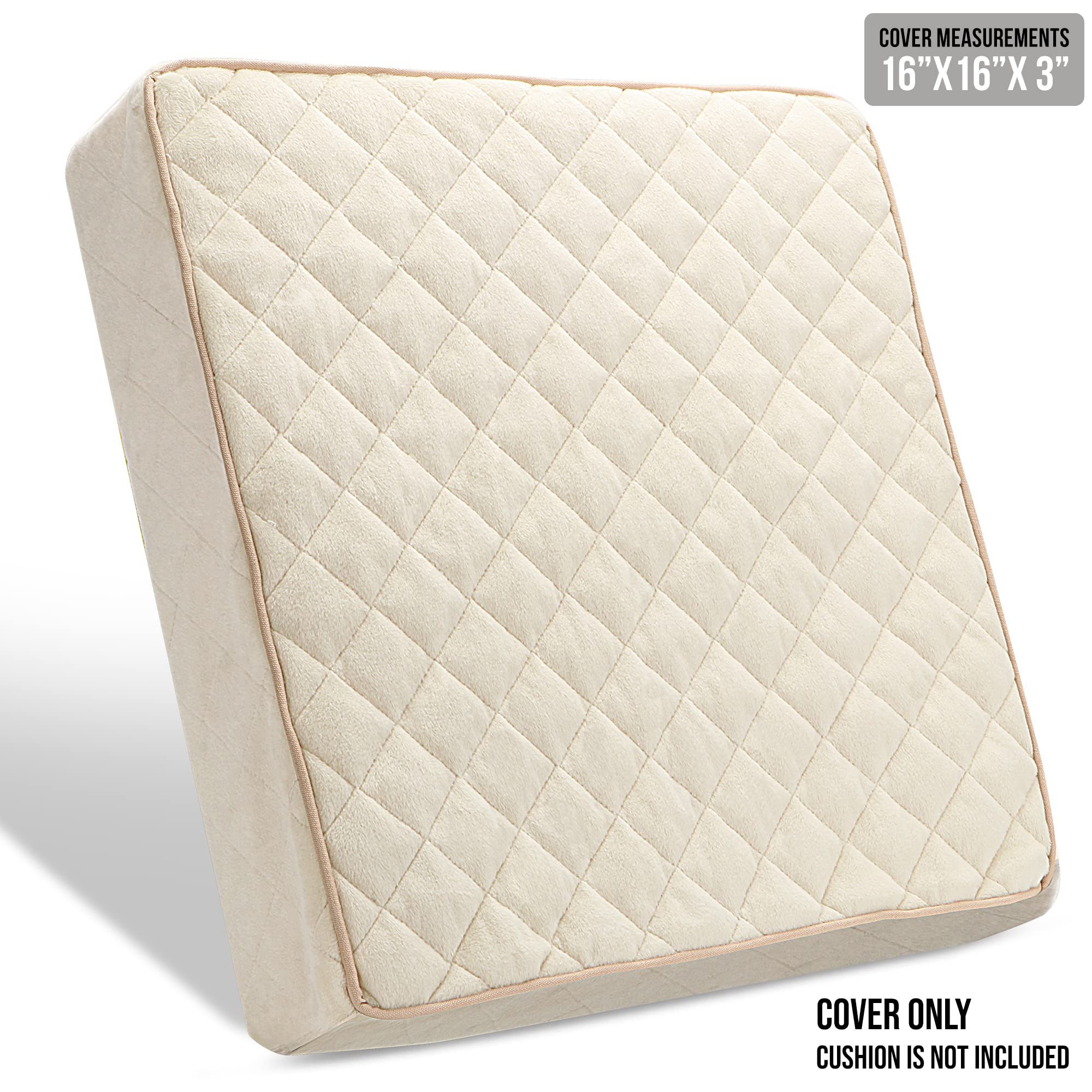 COMFORTANZA Replacement Cover for 16x16x3 Square Thick Non-Slip Chair Seat Cushion - for Kitchen, Dining, Office Chairs and Car Seats - Cover ONLY - Creme