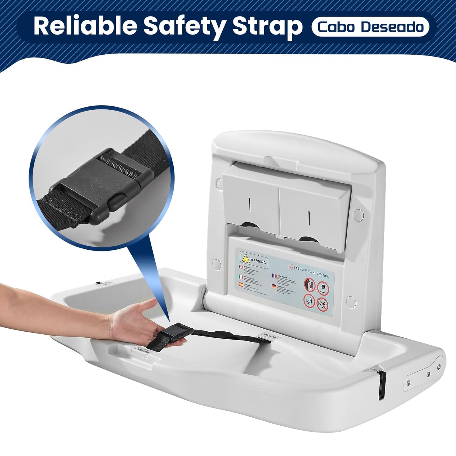 Cabo Deseado Baby Changing Station Wall Mount Commercial Diaper Changing Table Nursery Corner Changing 16β Wall Diaper Changer Station with Safety Strap Wall Restaurant Daycare Bathroom Horizontal