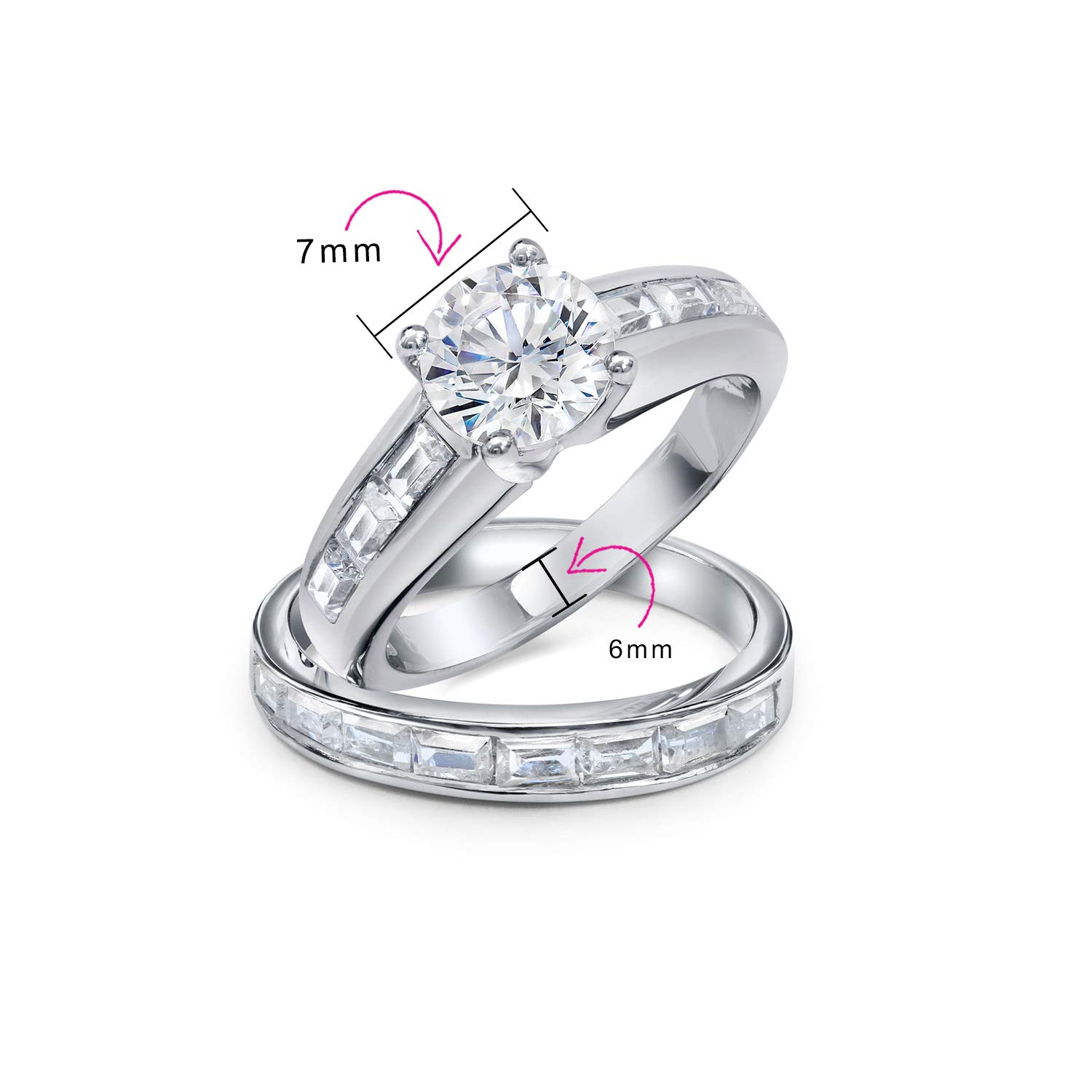 Bling Jewelry Sterling Silver 1.5-ct CZ Baguette Channel Set Engagement Wedding Ring Set - Size 8